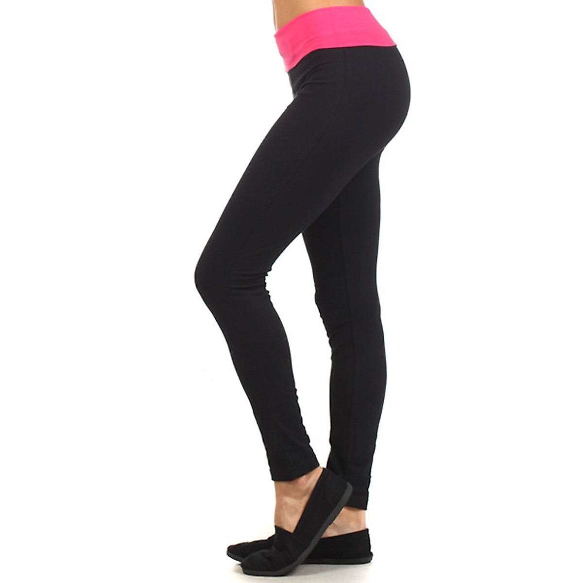 MOPAS Yoga Pants with Fold Over Solid Waistband Pink Size S