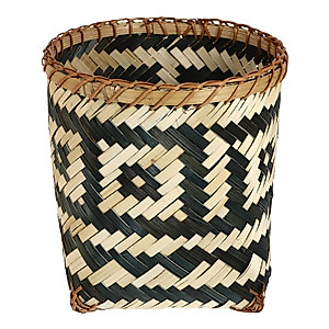 VOSAREA Bamboo Woven Trash Can Wicker Waste Basket Office Garbage Cans Round Waste Paper Bin Rubbish Basket Plant Flower Pot for Under Desk Bedroom Bathroom Home Office