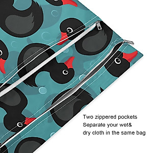 2 PCs Wet Dry Bag Animal Duck Print Waterproof Wet Bag Cloth Reusable Diapers Wet Swimsuit Bag for Toiletries Travel Beach Pool Stroller Gym