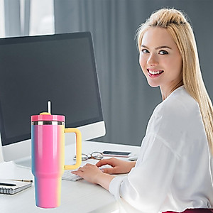 AFINSEA 40oz Tumbler with Handle,Insulated Tumbler with Lid and Straw,Double Wall Vacuum Stainless Steel Travel Mug Iced Coffee Car Cup for Hot and Cold Beverage(Fairyland Pink)