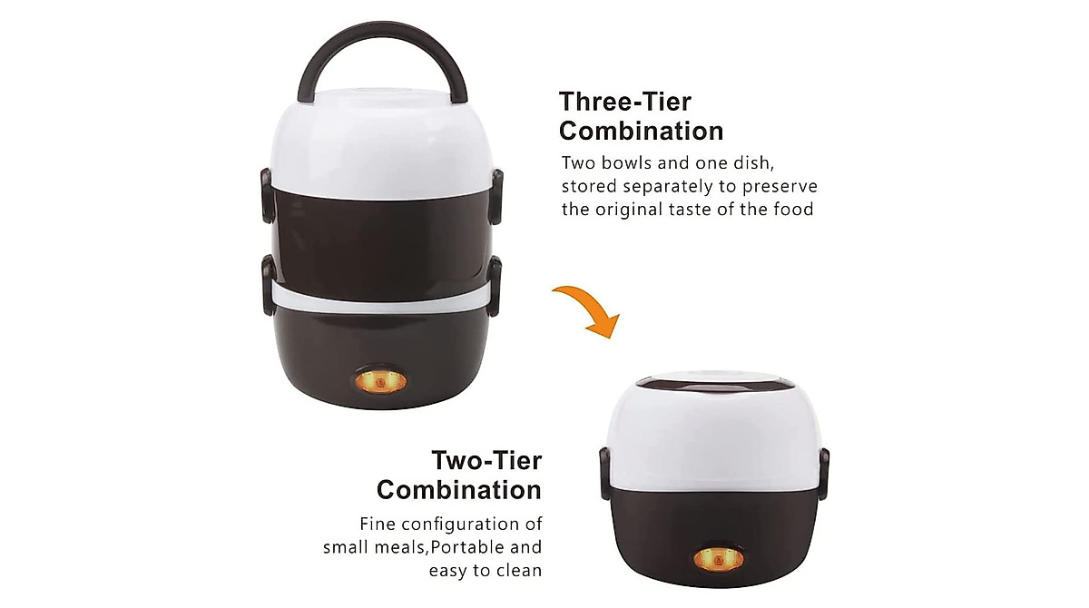 Portable Electric Lunch Box 3-Layer 2L Heats & Steams Food