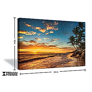 Premium Posters Beach Sunset Canvas Wall Art - Large 16” x 24”