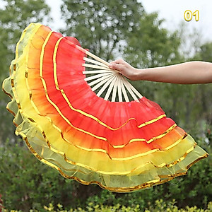 LELAMP 19 Styles Colorful Folding Flexible Dyed Silk Fan Folding Fan Hand Held Chinese Style Handmade Yangko Dance Performance Props