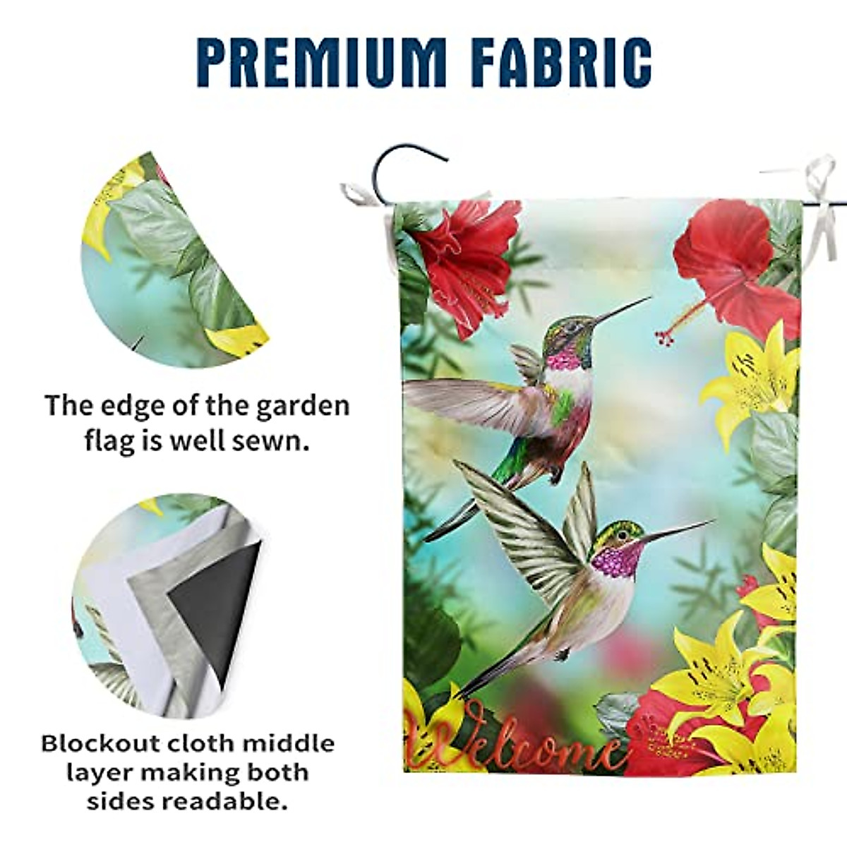Hummingbird Garden Flags, Flower Garden Spring Yard Flags 12 X 18 Double Sided Polyester Welcome House Flag Banners For Decorative Garden Flags Spring