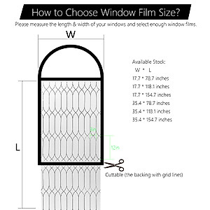 Privacy Window Film Decoration, Heat Control Window Tint for Home, Static Cling Glass Door Covering Window Sticker Removable Non-Adhesive UV Blocking, White Frosted w/Black Morocco Lines, 17.7"x78.7"