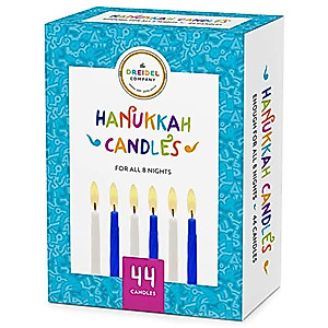 The Dreidel Company Menorah Candles Chanukah Candles 44 White and Blue Hanukkah Candles for All 8 Nights of Chanukah (Single Box)