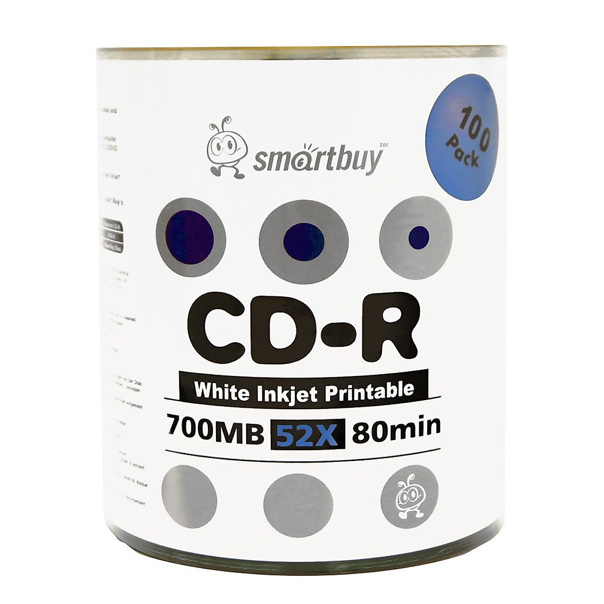 Smartbuy 100-disc 700mb/80min 52x CD-R White Inkjet Hub Printable Blank Media Disc + Black Permanent Marker