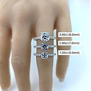 NANA Jewels Silver 7mm (2ct) Cushion Cut Pure Brilliance Zirconia Solitaire w/sides Eng Ring-Rhodium Plated-Size 7