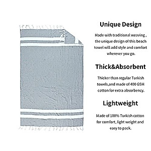 NakedCloud Turkish Beach Towel with Storage Bag 39 x 71 Inches, Quick Dry Diamond Weave Cotton Towel Blanket for Bath,Beach,Pool,Lightweight Large Oversized Turkish Beach Blanket(Grey)