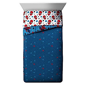 Jay Franco Marvel Spiderman Spidey Faces 4 Piece Twin Bed Set - Includes Reversible Comforter & Sheet Set Bedding - Super Soft Fade Resistant Microfiber - (Official Marvel Product)