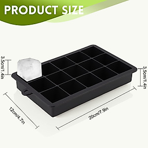 Silicone Ice Cube Trays with Lid,Sinnsally Large 3 Pack Silicone Baby Food Freezer Tray,15 Big Square Block Ice Cube Molds for Freezer Containers,Reusable Ice Maker for Cocktails,Whiskey(Black)
