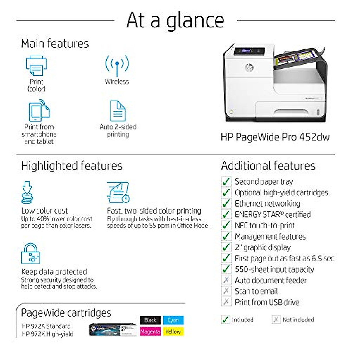 HP PageWide Pro 452dw Color Business Printer, Wireless & 2-Sided Duplex Printing (D3Q16A)