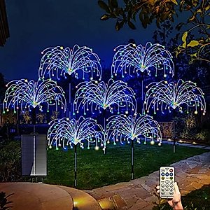 YtotY 7 Pack Solar Garden Lights, Firework Lights, Solar Lights Decorative, 8 Lighting Modes with Remote 120 LED Twinkling Waterproof Landscape Outdoor Decor for Garden Pathway Lawn Decor (Colorful)
