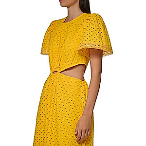 Karl Lagerfeld Paris Women's Lace Cut Outs Long Dress, Lemon Chrome, 0