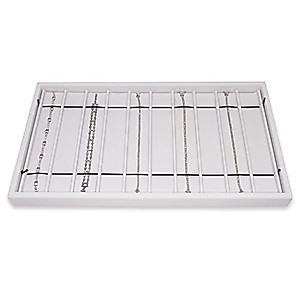 CuteBox Company White Plastic Tray (14.75” x 8.25” x 1”) with 10-Bar Compartments White Wooden Tray Insert for Jewelry Storage, Organization, Merchandise, Display
