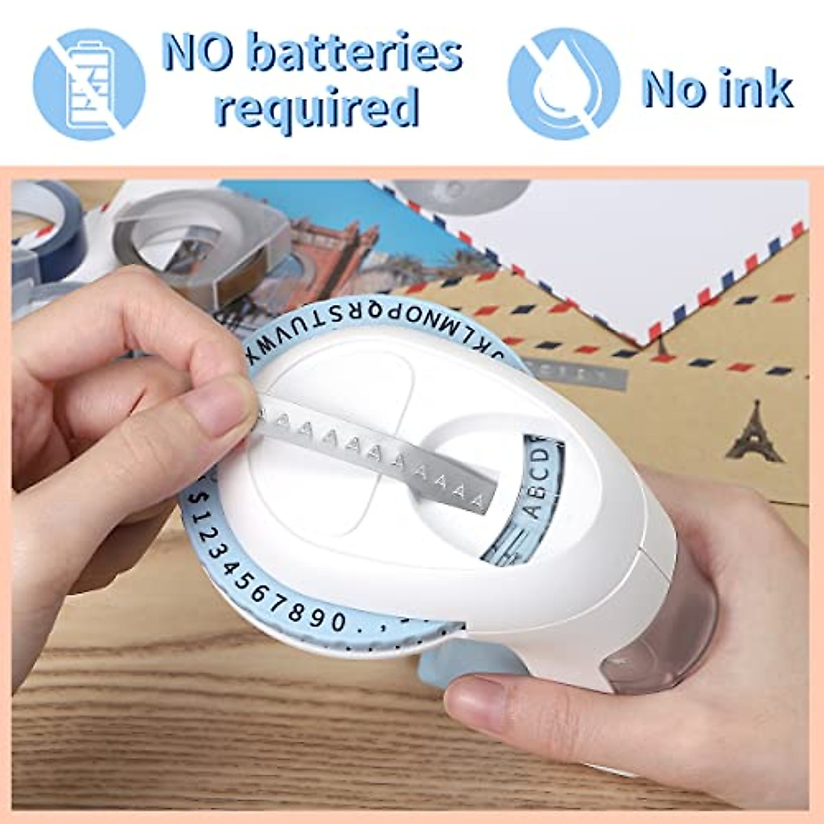 Aken Embossing Label Maker, Omega S Vintage Embossed Labeler, Old School Label Printer, A Protable Handheld Retro Label Maker with 10 Rolls 3D Embossing Label for Home Office DIY, Blue