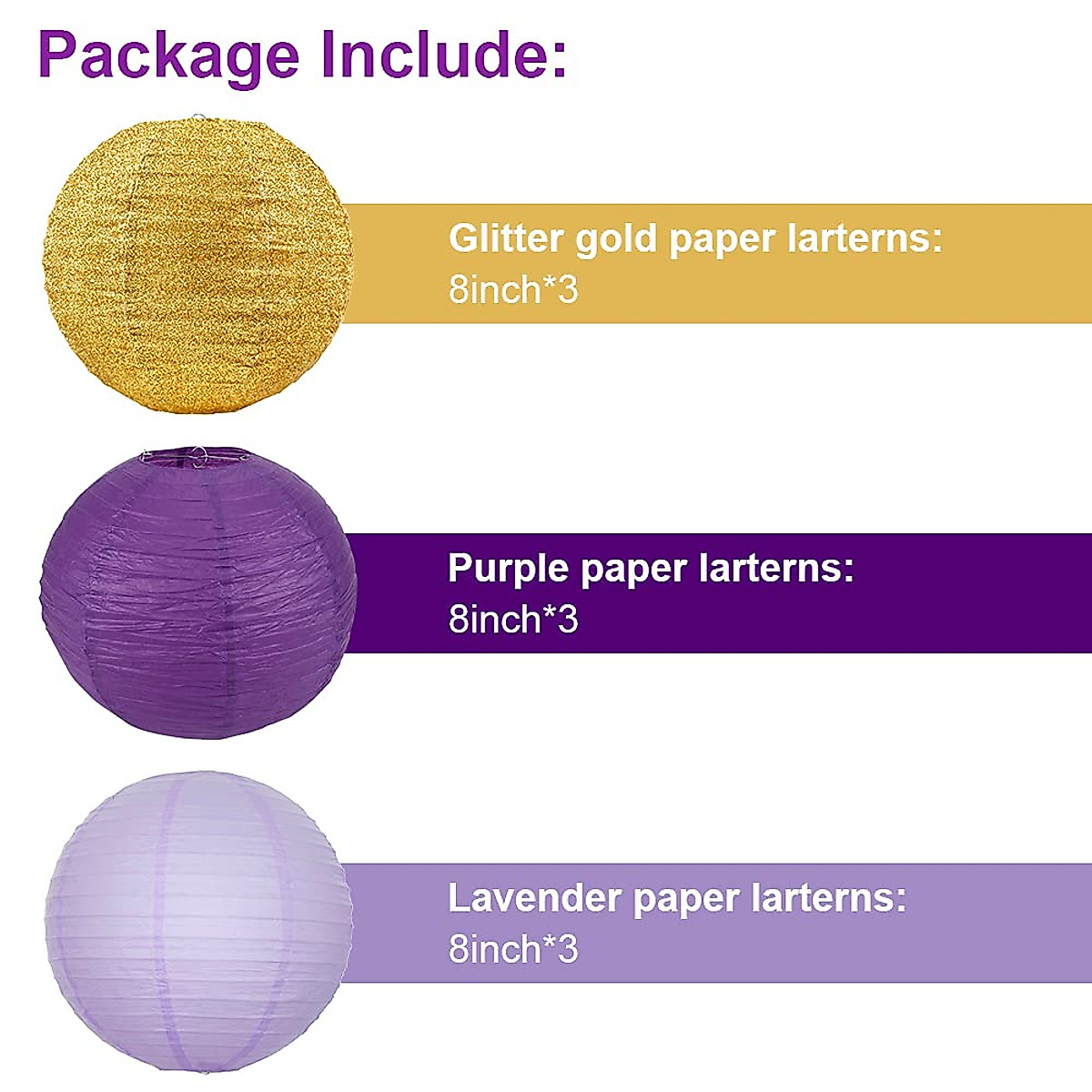 Graduation Decorations Purple Gold 2024 Furuix Purple Birthday Decorations Glitter Gold/Purple Paper Lanterns Purple Birthday/Baby Shower/ Bridal Shower/Wedding Decorations/Lsu Decorations