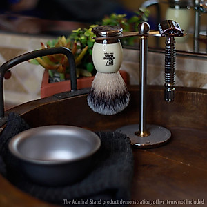 Luxury Razor and Brush Stand, The Admiral by VIKINGS BLADE, Ancient Viking Look with Heavy Distressed Stainless Steel & Brass, Extra Wide Openings, Fits Most Razors and Brushes