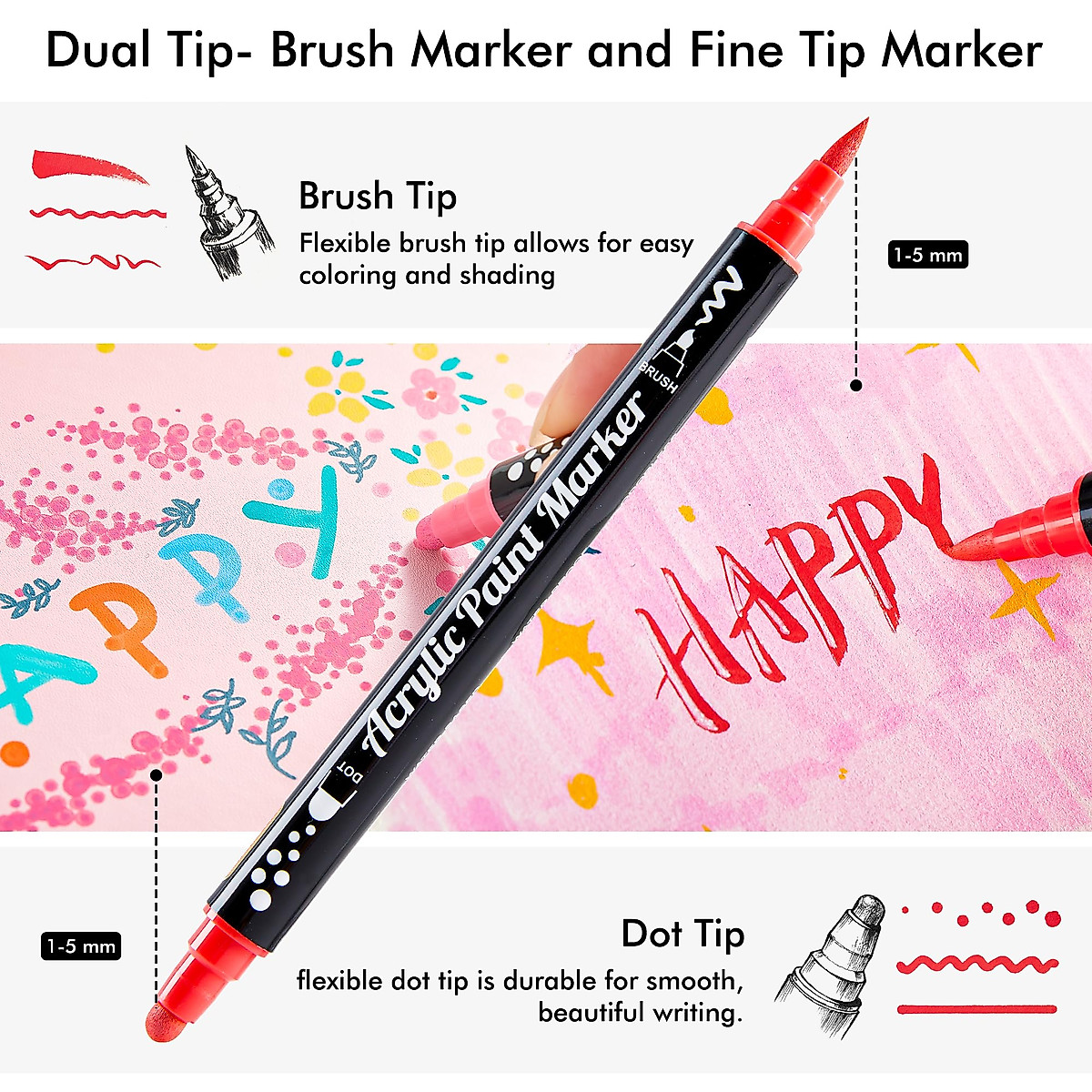 Shuttle Art 36 Colors Dual Tip Acrylic Paint Markers, Brush Tip and Dot Tip Acrylic Paint Pens for Rock Painting, Ceramic, Wood, Canvas, Plastic, Glass, Stone, Calligraphy, Card Making, DIY Crafts