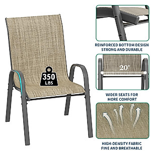 UDPATIO Patio Dining Chairs Set of 4, Outdoor Furniture Chairs, Breathable Seat Fabric and Alloy Steel Frame for Backyard, Porch, Garden, Poolside (Brown)