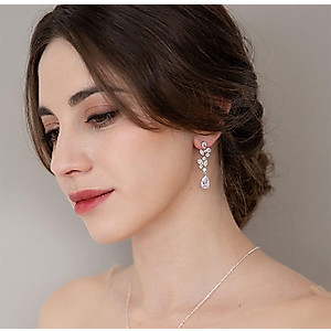 SWEETV Bridal Wedding Earrings for Brides Bridesmaides-Marquise Teardrop Earrings for Women, Cubic Zirconia Drop and Dangle Earrings for Prom or Pageant,Jewelry, Silver