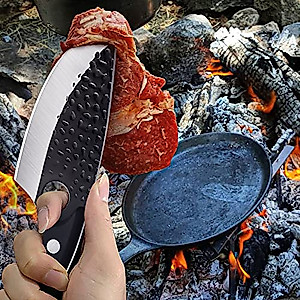 Huusk Viking Knife, Japan Kitchen Huusk Knife Full Tang Butcher Boning Knives High Carbon Steel Meat Cleaver Japan knives Caveman Knives with Sheath for Meat Cutting, Home or Camping