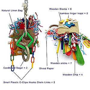 GILYGI Bird Lucky Bag Toys - Bird Foraging Bag with Array of Chewable Toys for Small and Medium Parrot Cockatiels Parakeets Conures Quakers Caiques Pionus Senegals