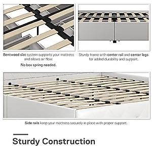 DHP Dakota Upholstered Platform Bed with Underbed Storage Drawers and Diamond Button Tufted Headboard and Footboard, No Box Spring Needed, King, White Faux Leather
