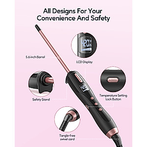 Wavytalk 3/8 Inch Small Curling Iron, Small Curling Iron Wand for Short & Long Hair, Ceramic Small Barrel Curling Iron with Adjustable Temperature, Include Heat Resistant Glove (Rose Pink)