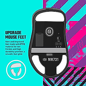 Cooler Master MM731 Wireless Gaming Mouse Black, Adjustable 19,000 DPI, Palm|Claw Grip, 2.4GHz|Bluetooth, PixArt Optical Sensor, Ultraweave Cable, PTFE Feet, RGB Lighting (MM-731-KKOH1)