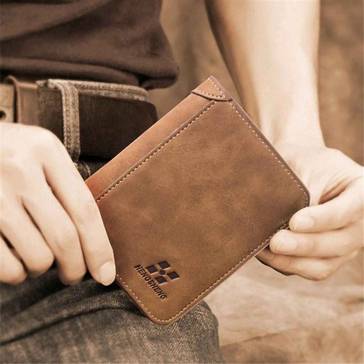 Iumer Men's Wallet Slim PU Rfid Blocking Simple Design Bifold Side Flip Front Pocket Wallets,Brown