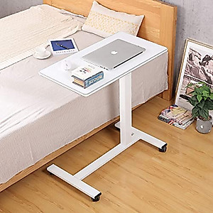TigerDad Pneumatic Adjustable Overbed Table with Gas Spring Riser | Medical Adjustable Bed Side Table with Wheels | Portable Standing Desk for Laptop Computer with Large Work Space 30.7"x 17"