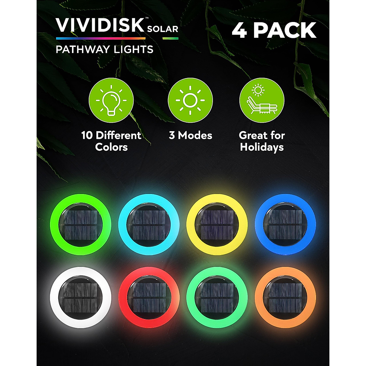 Bell+Howell VIVIDISK LED Solar Garden Lights Easy to Install Color Changing 4 Pk Solar Pathway Lights/Yard Lights, Solar Landscape Lights Solar Powered Waterproof, Lawn/Walkway/Driveway Lights…