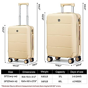 Hanke Hard Shell Luggage Sets 2 piece Large Suitcase Traveler's Choice Tsa Luggage Hard Shell Suitcases Checked Luggage With Spinner Wheels 20/26 inch (Cuba Sand)