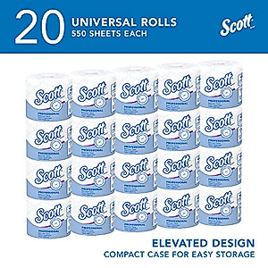 Scott Professional Standard Roll Bulk Toilet Paper (13607), 2-Ply, Elevated Design, White, Individually Wrapped, Compact for Easy Storage (20 Rolls of 550 Sheets, 11,000 Sheet Total)