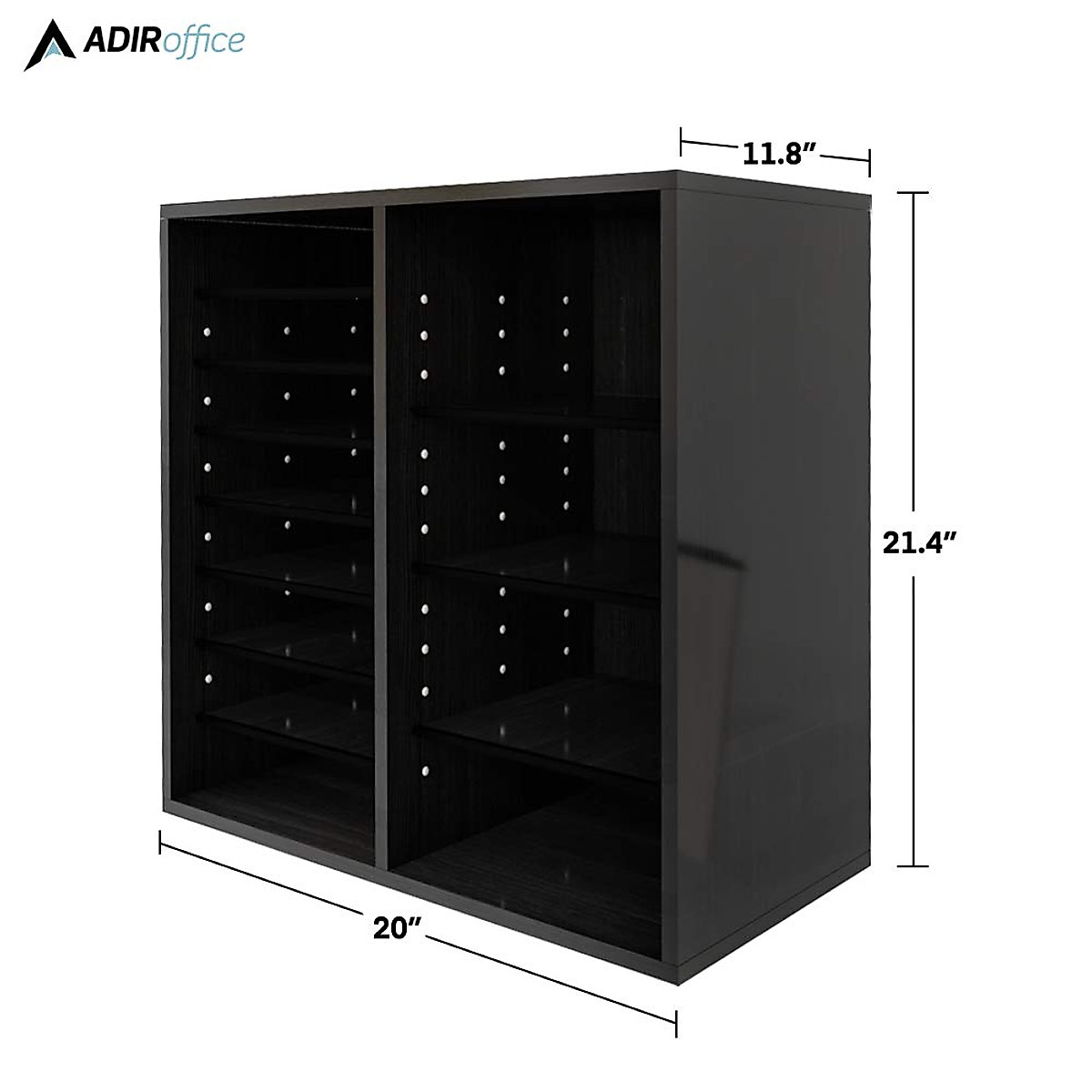 Adir Wooden Literature Organizer Sorter - Stackable Mail Craft Paper Storage Holder with Removable Shelves for Office, Classrooms, and Mailrooms Organization (16 Compartment, Black)