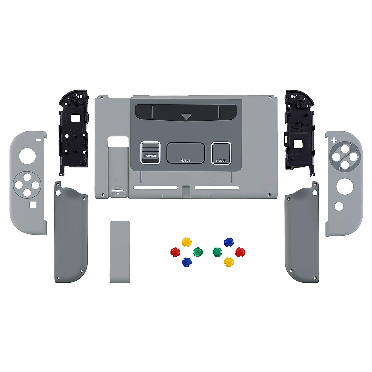 eXtremeRate DIY Replacement Shell Buttons for Nintendo Switch, Soft Touch Back Plate for Switch Console, Housing with ABXY Direction Buttons for Joycon Handheld Controller - SFC SNES Classic EU Style