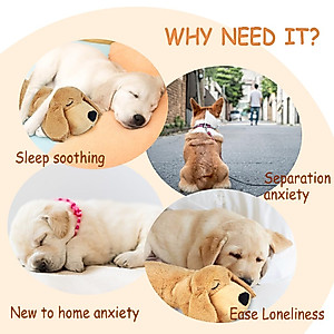 vocheer Puppy Heartbeat Toy, Dog Anxiety Relief Calming Aid Puppy Heartbeat Stuffed Animal Behavioral Training Sleep Aid Comfort Soother Plush Toy for Puppies Dogs Cats,Light Brown