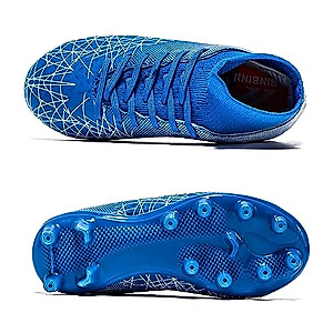 KouAzAz Kids Soccer Cleats Boys Girls Athletic Sport Shoes Outdoor Indoor Firm Ground Comfortable Football Shoes Blue