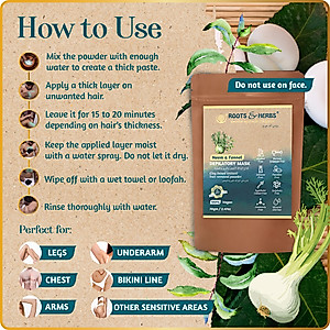 Neem & Fennel Hair Removal Mask - Bikini Hair Removal for Women’s & Men’s Legs, Underarm, & Chest,- Depilatory Powder Body Hair Remover with Ayurvedic Herbs for All Skin Types - Roots & Herbs, 2.47oz