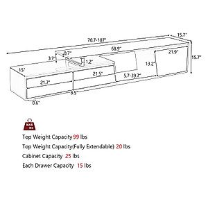 Modern Extendable TV Stand for 55/65/70/80/100 Inches TV,Minimalist Entertainment Center TV Cabinet with 2 Drawers and 1 Cabinet,Media Console Television Stands Credenza for Living Room,Bedroom,White