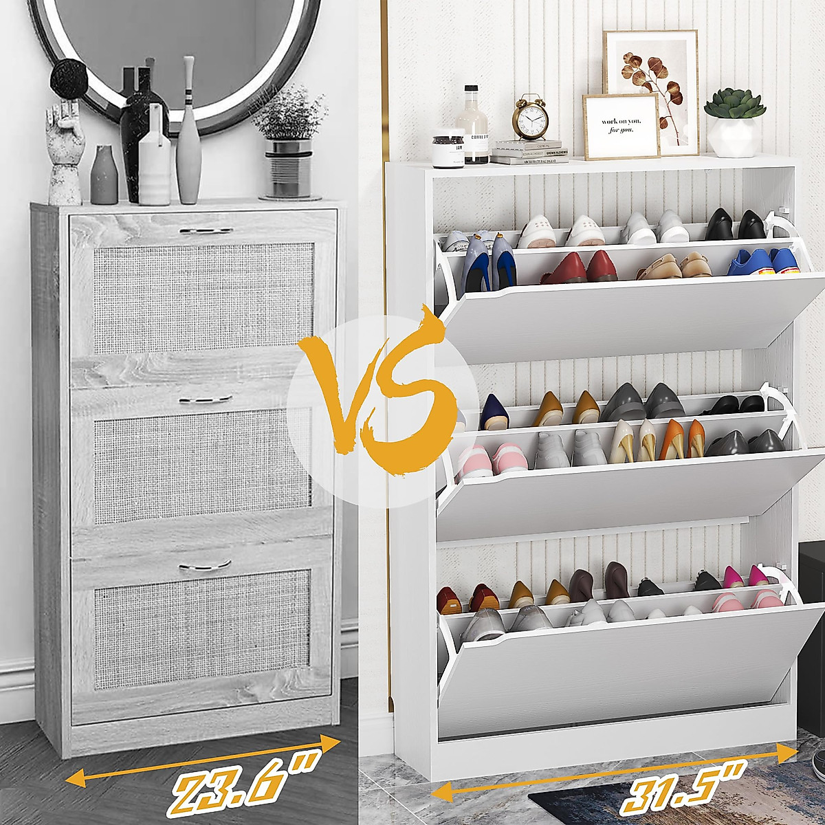 Boonatu Shoe Cabinet Storage for Entryway, Shoe Cabinet Storage with 3 Flip Drawers, Shoe Cabinet for Entryway Slim Space, 3 Tier White Shoe Cabinet Freestanding Wood Shoe Rack for Entryway, Hallway