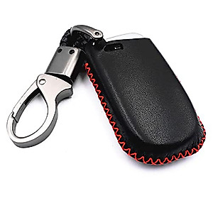 MJKEYAuto Black Leather 5 Buttons Smart Remote Key Fob Cover Chain Case for Jeep Grand Cherokee Dodge Challenger Charger Dart Durango Journey Chrysler 200 300 Fiat (type1)