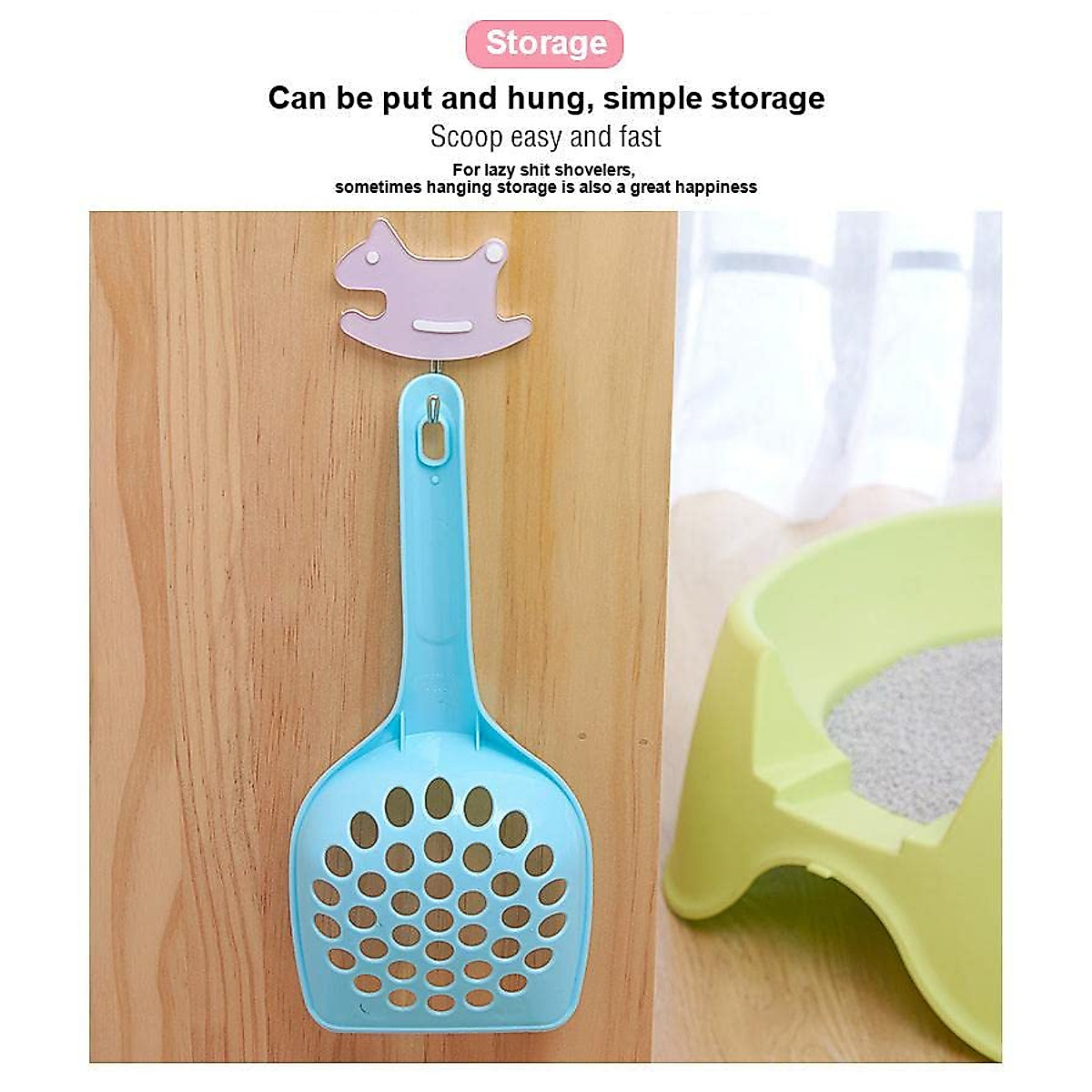FRESO Pet Waste Scoop, Litter Scoop with Holder, Cat Stuff Poop Scooper, Cat Poop Shovel Solid Resin with Hook, Cat Cleaning Tool Hole Design, Pet Waste Management Ergonomics for Kittens Cats Dogs