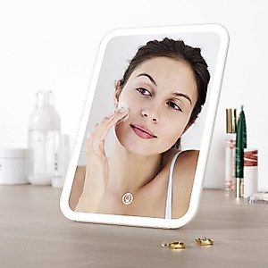 NEZZOE Lighted Makeup Mirror, USB Rechargeable Portable Compact LED Vanity Mirror with Touch Screen Dimming