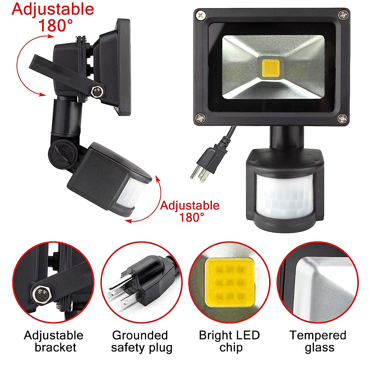 ASIGN 10W Motion Sensor LED Flood Light, 3000K Warm White, 1100lm(MAX), IP65 Waterproof Security Spotlight with PIR for Driveway, Frontdoor, Stair, etc.