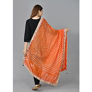 SAHIBA Handicraft India Women's Tafeta Silk Dupatta Bandhani Bandhej Jaipuri Rajasthani Dupatta (Orange), 2.25 Meters ( 88 x 42 Inches)