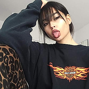 Clip in Bangs 100% Real Human Hair Bangs Dark Brown Bangs Hair Clip with Temple Clip on Bangs Hair Extensions for Women (Natural Black, Wispy Bangs)