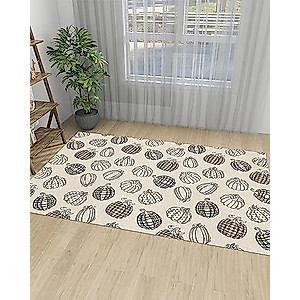 Thanksgiving Bohemia Area Rug 2'7"x5',Outdoor Indoor Small Carpet Runner for Teen Girls Boys Bedroom,Living Room,Bathroom,Classroom,Office,Kitchen,Washable Area+Rug Autumn Black Dot Plaid Pumpkins