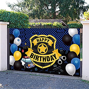 Police Theme Happy Birthday Party Decorations Police Large Badge Banner Backdrop Wall Large Police Booth Car Background for Police Birthday Party Props Wall Supplies, 72.8 x 43.3 Inch